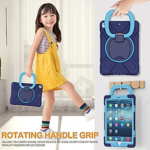 BRAECN Silicone Case for iPad 9.7 Inch 6th/5th Generation, iPad Pro 9.7, iPad Air 2, Triple Protected Rugged Cover with Stable Kickstand/Hand Grip/Pencil Holder/Shoulder Strap for Kids-Navy+Blue