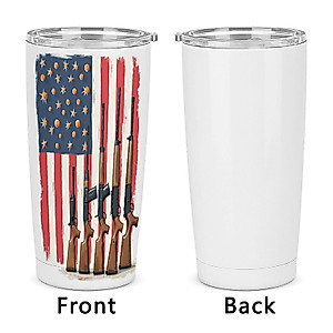 America Flag with Assorted Rifles Gun 20 OZ Stainless Steel Tumbler Travel Car Coffee Mug with Straw Lid Cleaning Brush Coffee Tumbler Mug for Women Men