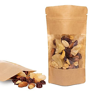 Kraft Stand Up Pouches, Zip Lock Storage; Packaging Bag, Food Storage Bags, Reusable Ziplock Bags with Window (20 x 30 cm (7.8x11.7 inch)-60.86 OZ, Kraft)