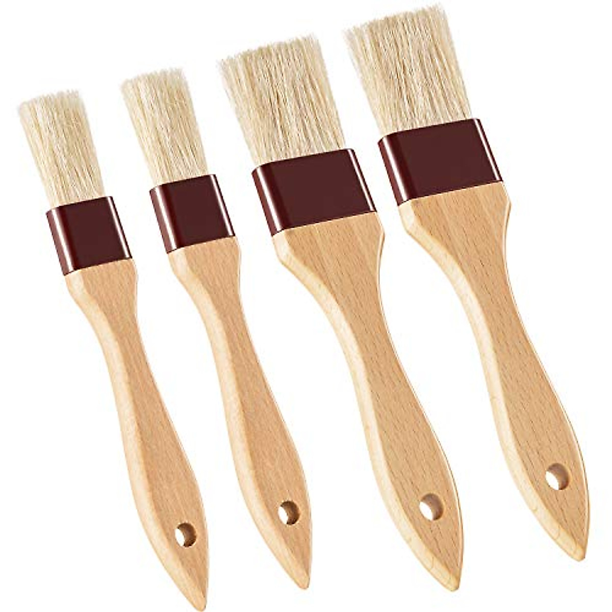 4 Pieces Pastry Brushes Basting Oil Brush with Boar Bristles and Beech Hardwood Handles Barbecue Oil Brush for Spreading Butter Cooking Baking Brush (1 Inch, 1 1/2 Inch)