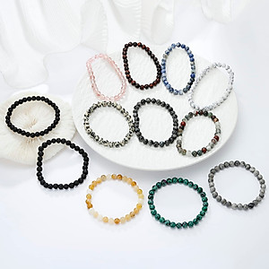 EACHAR 12Pcs 6MM/8MM Round Natural Stone Bracelets Beads Healing Crystals Quartz Y2K Stretch Bracelets for Women Men Girls Gifts Unisex (BE000002-1) (6MM)