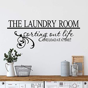 Laundry Room Decals Vinyl Art Lettering Decals for Walls Peel and Stick Laundry Sign Stickers Decor 22×9IN