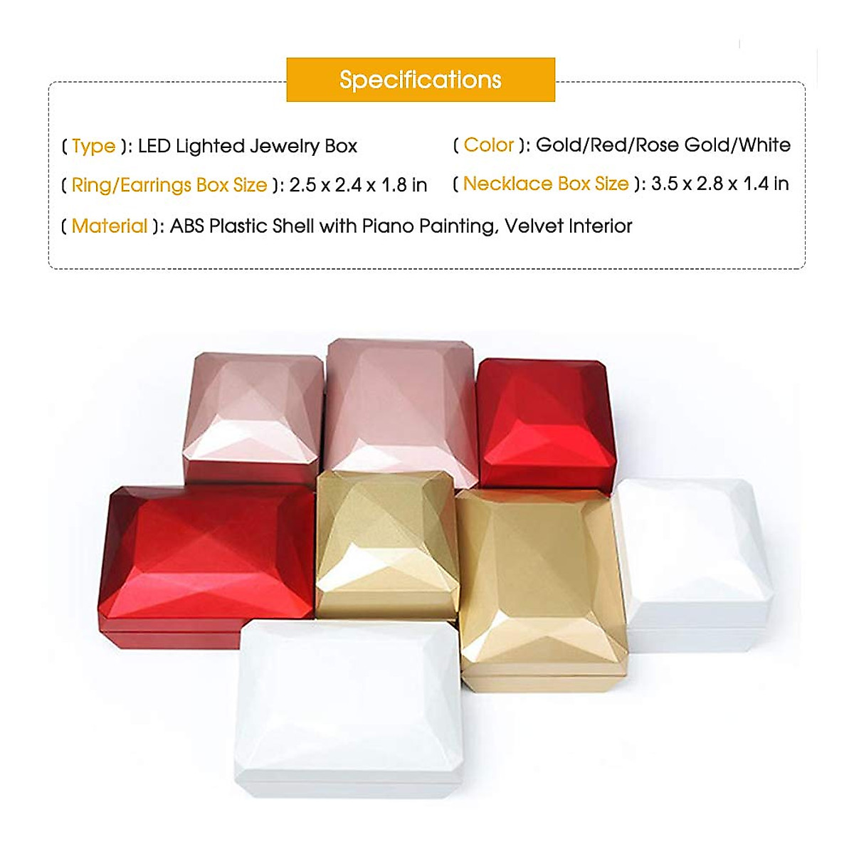 LamQee Necklace Box for Proposal Engagement Wedding Anniversary Birthday Valentine's Day LED Light up Velvet Diamond Pendant Necklace Storage Display Case - Gold