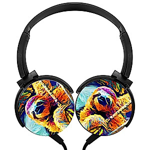 Rainbow Colourful Sloth Art Boys Girls Wired Headphones Headsets Customized Foldable Over Ear for Mens & Womens Black