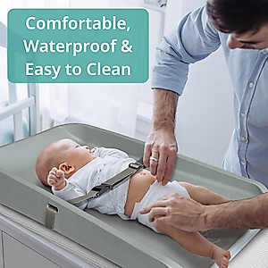 Baby Works - Deluxe Foam Baby Diaper Changing Pad, Easy to Clean, Soft and Comfortable, Safety Strap - Gray, 27.6 x 16.9 Inches