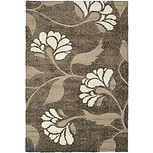 SAFAVIEH Florida Shag Collection 5'3" x 7'6" Smoke / Beige SG459 Floral Non-Shedding Living Room Bedroom Dining Room Entryway Plush 1.2-inch Thick Area Rug