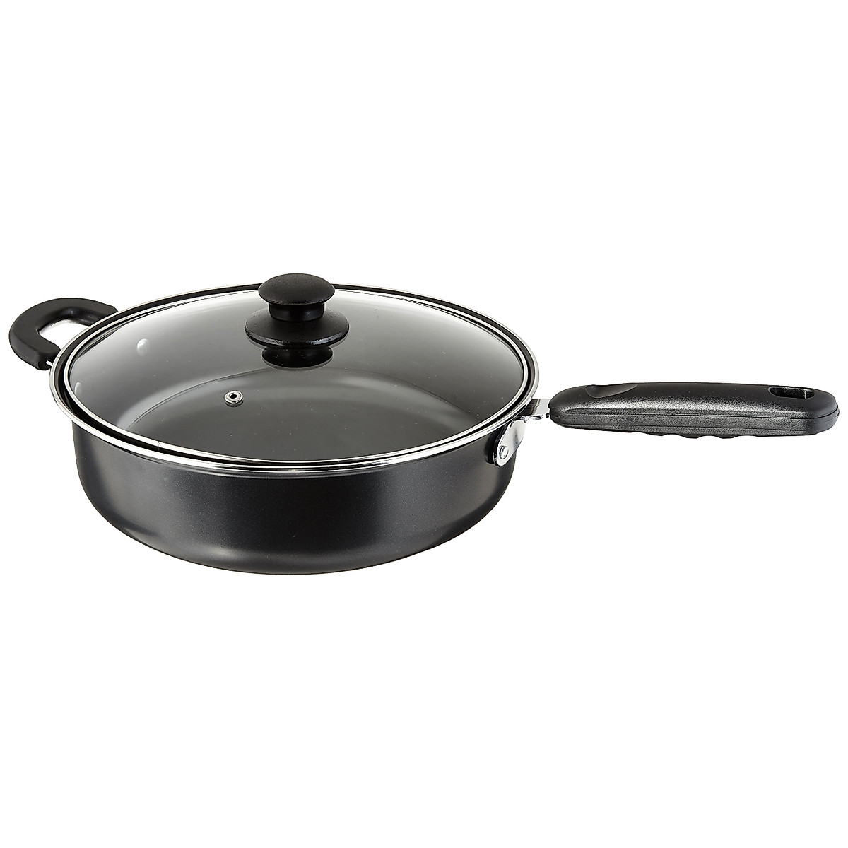 Imperial Home Carbon Steel Pan, Nonstick Frying Pan/Skillet, Non Stick Skillets, Kitchen Cookware, Cooking Pot to Fry Egg, Cook or Reheat Food, Black with Comfortable Handle and Glass Lid (11 inch)