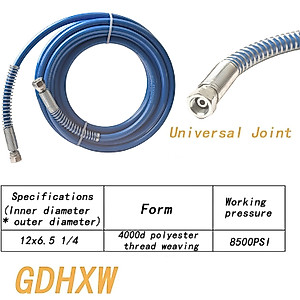 GDHXW 25FT Double Layer Braided Wire High Pressure Airless Paint Spray Hose Upgraded 8500 PSI Universal Paint Sprayer Flexible Tube 1/4"