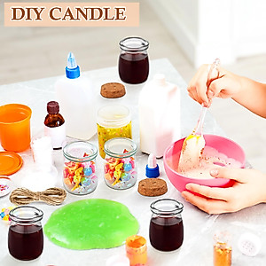 Suclain 50 Pack Glass Favor Jars with Cork Lid 3.4 oz Small Glass Bottles Jars with 100 Labels 50 Gift Bags Twine Mini Candy Containers for Wedding Favors Pudding Honey DIY Projects