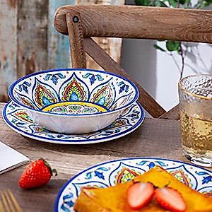 Melamine Dinnerware Set - 12 Pcs Dishware DurableOutdoor Plastic Plates Bowls Service for 4 (Gold Floral)