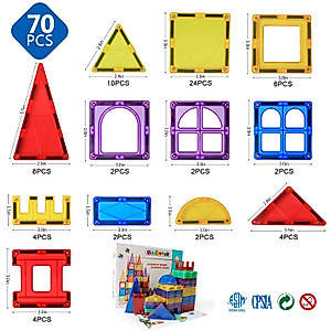 MAGBLOCK Magnetic Blocks - Magnetic Tiles Toys for Toddlers Kids Magnetic Building Blocks Preschool Magnet Set Magnetic Stem Toys 70 Pieces