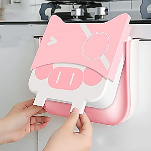 Hanging Trash Can, Cute Hanging Waste Bin Under Kitchen Sink Hanging Folding Mini Trash Can for Kitchen Cabinet Door Garbage Can(Blue)