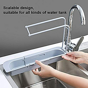 Gohfeoeo Telescopic Sink Storage Rack Adjustable Sink Organizer Sink Storage Sponge Soap Holder with Dishcloth Hanger Expandable Storage Drain Basket for Home Kitchen(Gray)