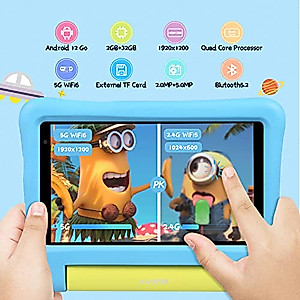 KYASTER Kids Tablet, 7 inch 5G WiFi 6 Android 12 Tablet for Kids, Full HD 1920x1200 IPS Screen, 2GB RAM 32GB ROM,Parental Controls Game Education Apps,EVA Kids-Proof Case with Stylus