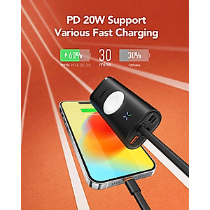 VIYISI Portable Charger for Apple Watch, 10000mAh Power Bank 20W PD Fast Charging Battery Pack for iPhone, Compatible with Apple Watch Series Ultra/8/7/6/Se/5/4/3/2/1/iPhone14/14 Pro Max/13/12 - Black