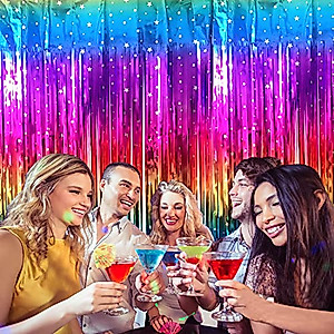 Sparkly Rainbow Gradient Tinsel Foil Fringe Curtain Metallic Streamers for Birthday Party Decorations Wedding Graduation Baby Shower Bachelorette Photo Booth Props 2 Packs