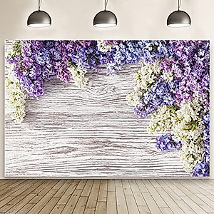 LFEEY 5x3ft Newborn Baby Wooden Plank Photography Backdrops Purple Lilac Flowers Bloom Bouquet Wooden Wall Girls Adults Portrait Photo Background Parties Events Decor Wallpaper Photo Studio Props