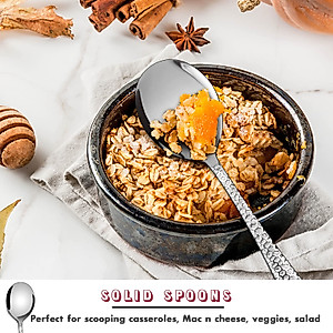 Hammered Serving Spoons, E-far 8-Piece Metal Serving Utensils Set - Solid Spoons x 4, Slotted Spoons x 4, Stainless Steel Hostess Serving Tablespoons Set for Catering Buffet Party Kitchen Restaurant