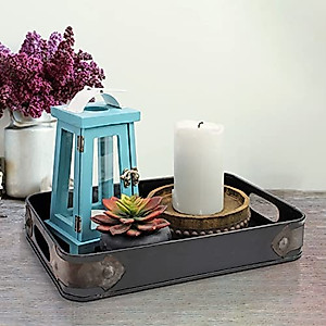 Stonebriar Rectangle Slate Metal Serving Tray with Rust Trim & Cutout Handles, Industrial Butler Tray, For Serving Drinks & Snacks, Centerpiece for Coffee Table, Document Organizer for Desk or Office