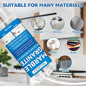Quartz Countertop Chip Repair Kit, White Granite Repair Kit, Marble Repair Kit, Porcelain Repair Kit for Granite, Marble, Quartz Stone, Porcelain and Other Stone Surface Crack Quartz Chip Repair Kit