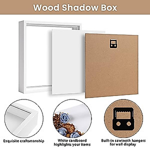 Califortree 8x8 Shadow Box Frame - Memory Box Display Case for Memorabilia Flower Awards Medals Wedding Photos and Keepsake, White