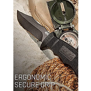 SOG Fixed Blade Knives - Seal Pup Tactical Knife Survival Knife and Hunting Knife w/ 4.75 Inch Blade and MOLLE Knife Sheath & GRN Grip (M37N-CP) , black