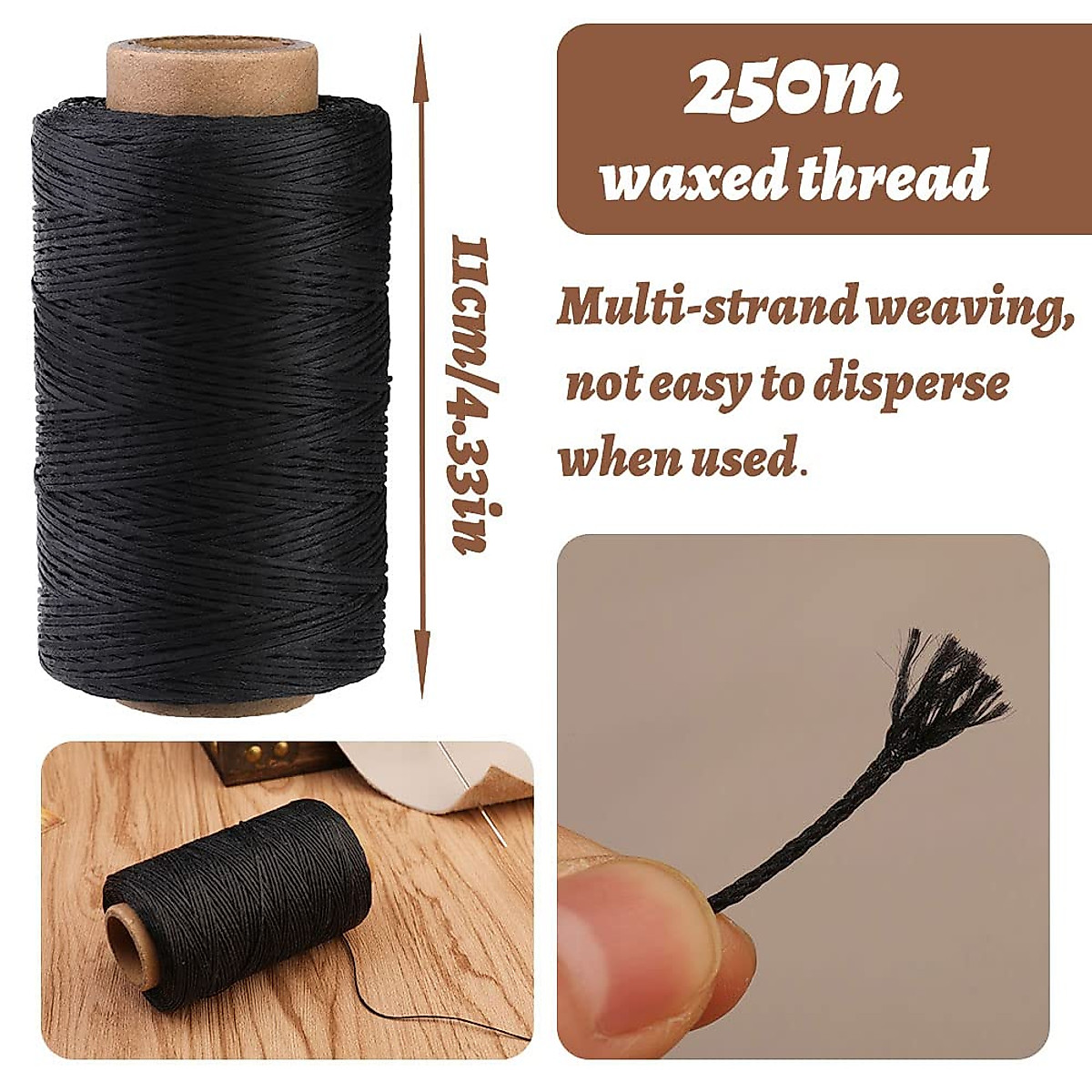 BAGERLA 273 Yards Leather Waxed Thread Sewing Kit Including Black Waxed Thread Needle Awl Thimble, Upholstery Repair Kit for Leather Carpet Sofa Seat Shoe Sewing and Repair