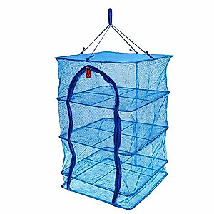 Docooler 4 Layers Meat Drying Net Drying Rack Net Folding Vegetable Fish Dishes Mesh Hanging Drying Net with Zipper Blue 40 40 65cm