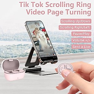 STDFORU TikTok Scrolling Ring Auto Clicker for Live Bluetooth Scroller Ring Camera Shutter Remote Control TIK Tok Scrolling Ring for iPhone Android (Pink)