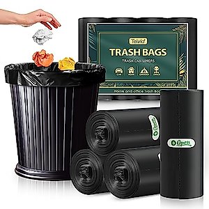 3 Gallon 80 Counts Strong Trash Bags Garbage Bags by Teivio, Bathroom Trash Can Bin Liners, Plastic Bags for home office kitchen, Black