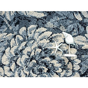 Abani Navy Blue & Cream Floral Design Classic Area Rug Rugs Non-Shedding 7'9" x 10'2" (8x10) Flower Print Traditional Living Room Rug