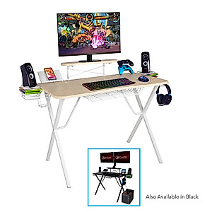 DUNTRKDU Desk Computer Desk 40"x 23.5" Home Office Desk Extra Large Modern Ergonomic Black Table Gamer Workstation with Cup Holder Headphone Hook (White)