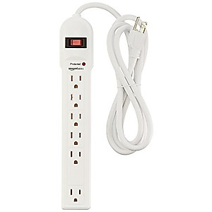 Amazon Basics Extension Cord - 10 feet - US - Black & 6-Outlet Surge Protector Power Strip, 790 Joule - White