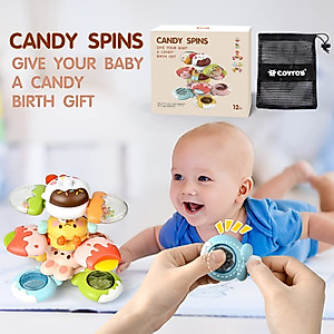 ​COVTOY Suction Cup Spinner Toy for Baby, Spinning Dimple Fidget Toy with Storage Bag, Sensory Toys for Toddlers from 1-3 Years Old Girl Boy Christmas Birthday Gifts