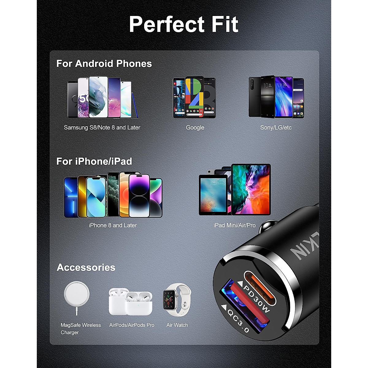 2Pack Fast Car Charger USB C, 30W Mini Cigarette Lighter Adapter, Dual Port PD&QC 3.0 USB C Car Phone Charger Type C Car Plug Fast Charging for iPhone 15 14Pro 13 12, Pixel 8 7 Pro 7a 6 5 4XL, Samsung