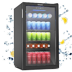 EUHOMY Beverage Refrigerator and Cooler, 126 Can Mini fridge with Glass Door, Small Refrigerator with Adjustable Shelves & WirthCo 40092 Drip Tray - Black - (22" X 22" X 1.5")