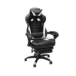 RESPAWN 110 Ergonomic Gaming Chair with Footrest Recliner - Racing Style High Back PC Computer Desk Office Chair - 360 Swivel, Adjustable Lumbar Support, Headrest Pillow, Padded Armrests - 2019 White