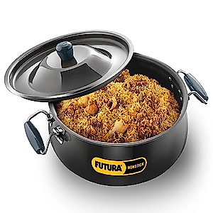 Hawkins Futura 12 Litre BigBoy Biryani Handi, Non Stick Pot with Glass Lid, Sauce Pan for Cooking and Serving Biriyani, Black (NBH12)