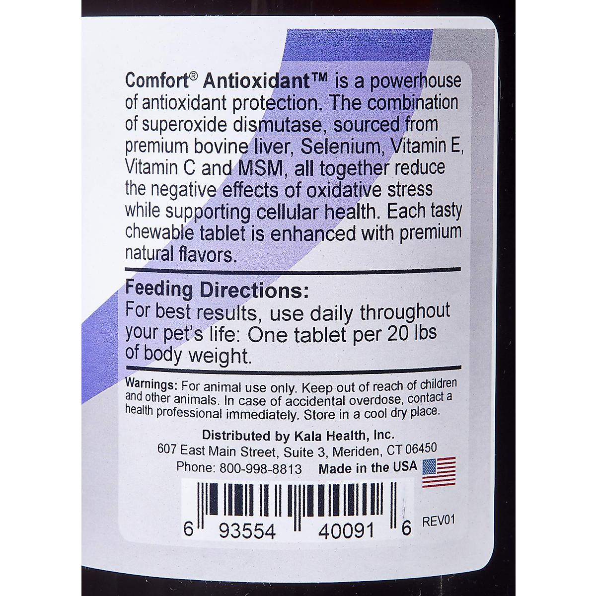 Kala Health COMFORT Antioxidant Supplement for Dogs, 100 Count, Immune Support and Helps Reduce Skin Allergies, Contains: MSM, Superoxide Dismutase, Selenium and Vitamin C & E, Made in The USA