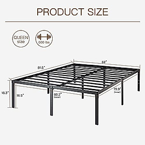 ikalido Queen Size Metal Platform Bed Frame, Heavy Duty Metal Slats Support with Large Storage Space and Reserved Holes for DIY Headboard, No Box Spring Needed/ Easy Assembly/ Noise-Free/ Non-Slip