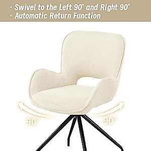Art Leon Dining Chairs, Set of 2, Fabric Upholstered Dining Room Chairs, Modern Swivel Accent Chairs with Black Metal Legs for Living Room Kitchen, Off White