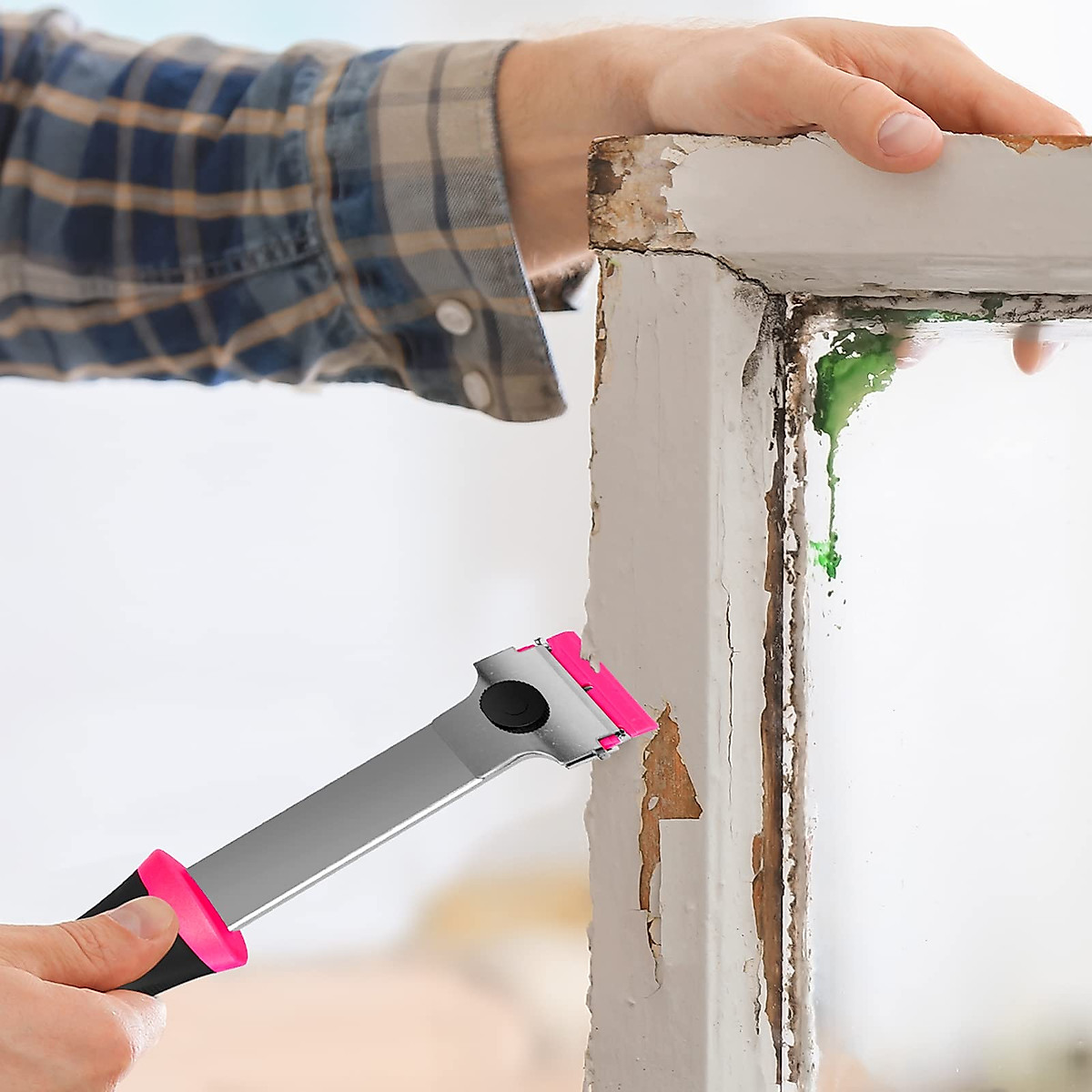 Razor Blade Scraper, THINKWORK 3Pcs Pink Razor Scrapers with 15pcs Metal and 30pcs Plastic Blades, Scraper Tool for Cleaning Paint, Decals, Adhesive, Caulk, Stickers, Glass, Labels, Window, Stovetop