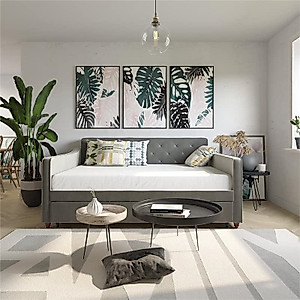 Novogratz Vintage Upholstered Full Twin Trundle Set, Grey Daybed, Gray Velvet