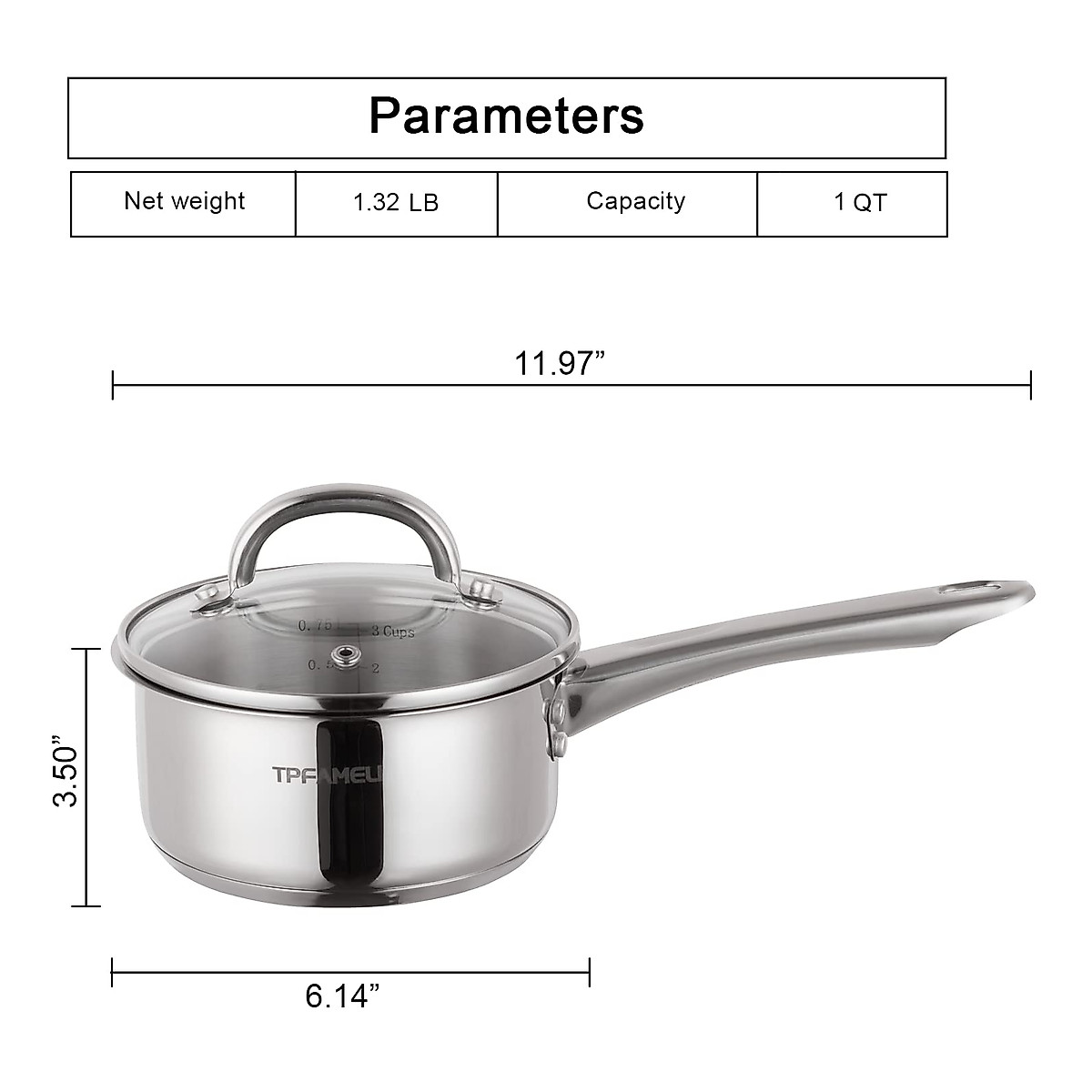 TPFAMELI 1 Quart Saucepan with Lids, Small Saucepan Stainless Steel Tri-Ply Layer Thickened Bottom Sauce Pan Sauce Pot,Dishwasher Safe & Oven Safe (1QT)