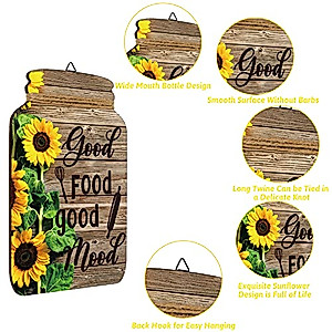 4 Pcs Kitchen Wall Decor Mason Jar Set Wooden Rustic Home Decor Inspirational Kitchen Decor Hanging Farmhouse Kitchen Signs Wall Decor for Home Decor (Sunflower)
