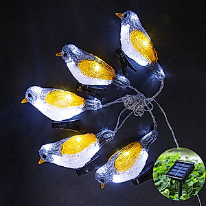 Bird String Lamp, Solar LED Fairy Lights Acrylic Solar Powered Bird String Light for Home Patio Yard Garden Decor(White and Yellow)