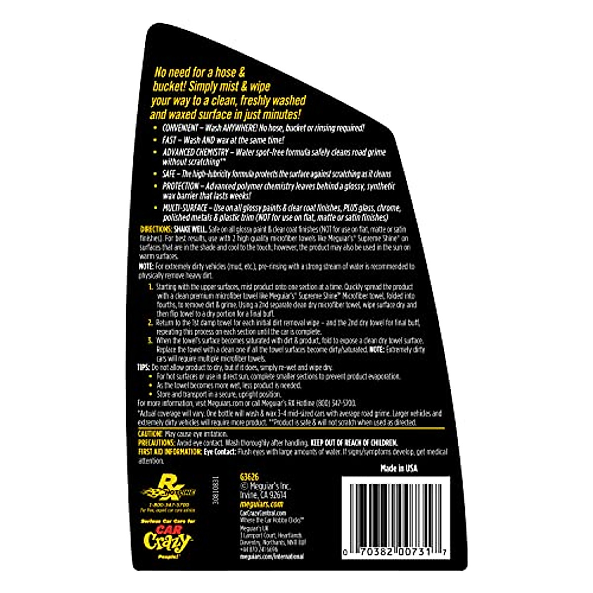 Meguiar's Ultimate Waterless Wash & Wax - Scratch-Free Waterless Car Wash That Makes Car Detailing Quick and Easy - 26 Oz