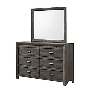 Rustic Style Grayish Brown 4pc King Size Bed Dresser Mirror Nightstand Set Solid Wood Master Bedroom Furniture