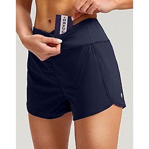 G Gradual Women's Running Shorts with Mesh Liner 3" Workout Athletic Shorts for Women with Phone Pockets(Navy Blue,X-Small)