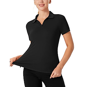 Golf Shirt for Women UPF 50+ Short Sleeve Polo Shirt Breathable Moisture Wicking Tennis Top Golf Apparel(Black,M)